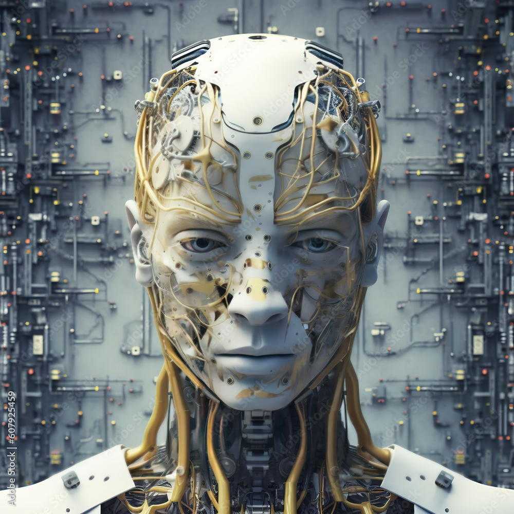 Artificial intelligence in image of cyborg girl with electronic brain ...