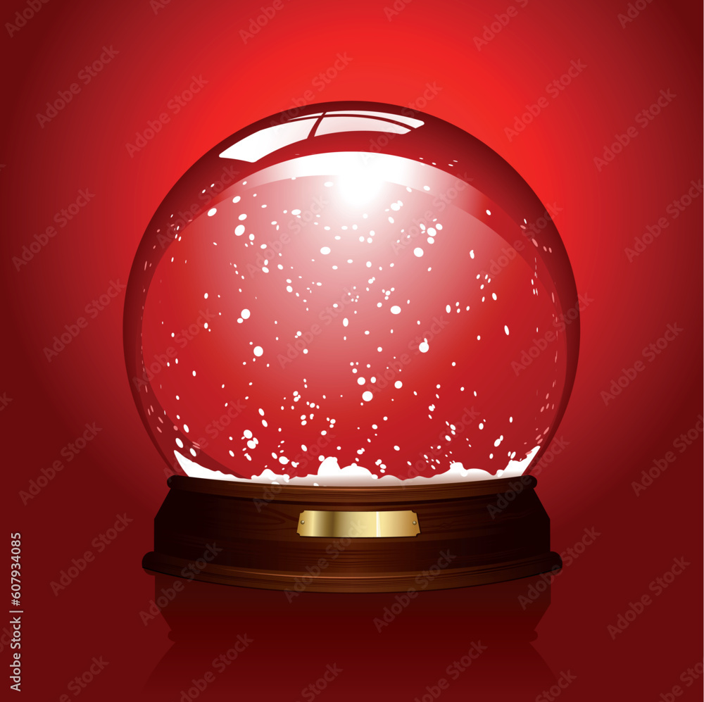 realistic illustration of an empty snowglobe over a red background ...