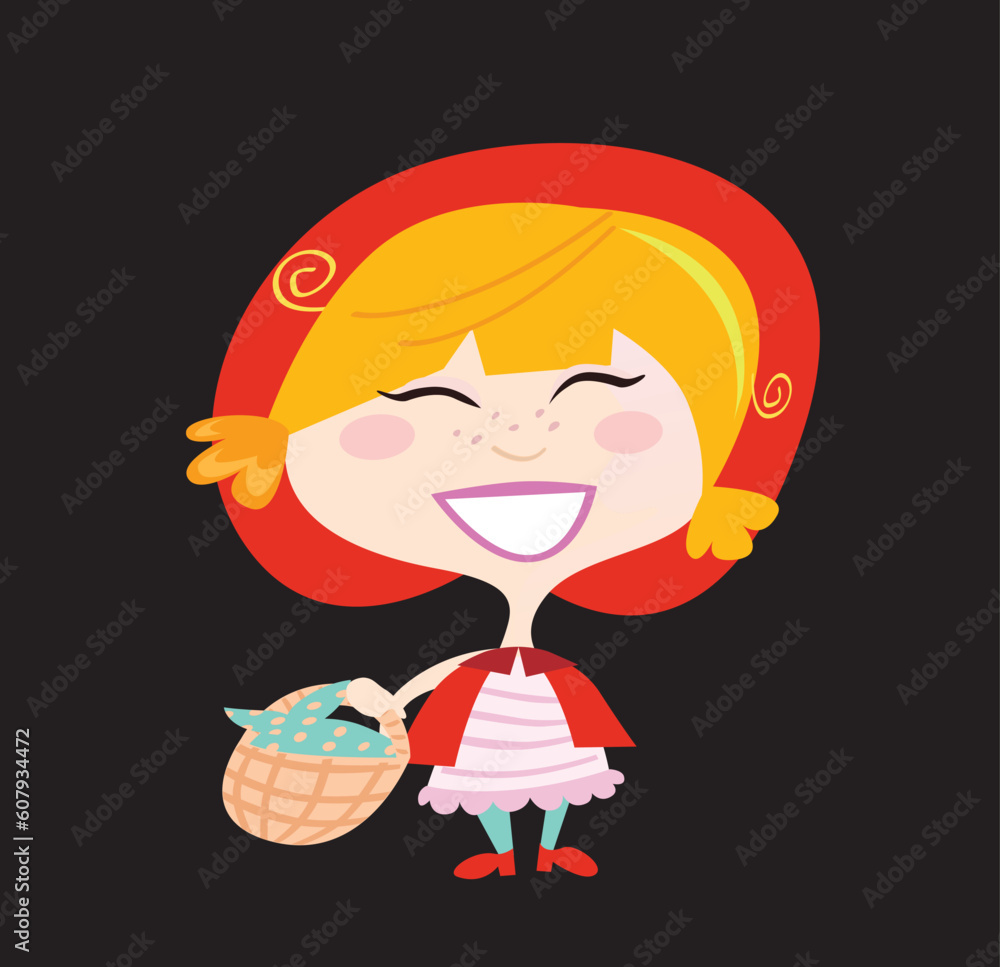 Little Red Riding Hood. Vector Illustration. Isolated on black ...
