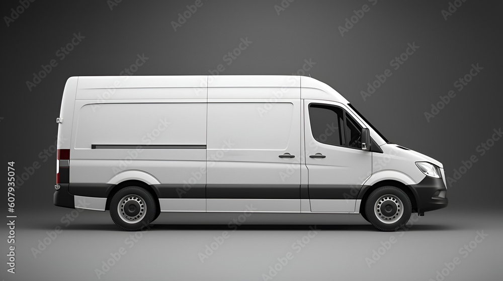 Clean blank white delivery van isolated on empty background, side view ...