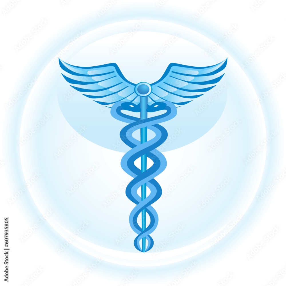 Caduceus Medical symbol - with blue round background. Stock Vector ...