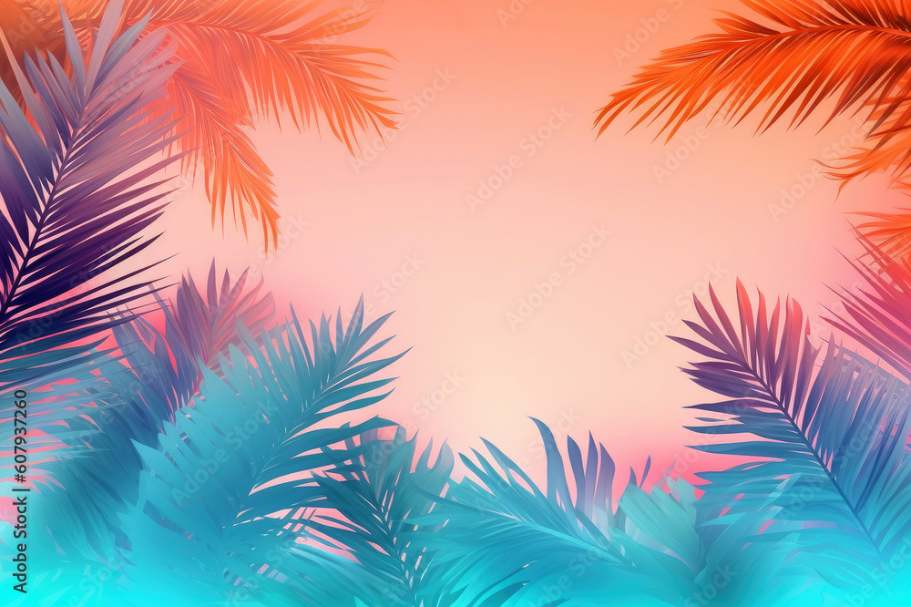 Palm tree background with pastel colors, blue and orange palm trees for ...