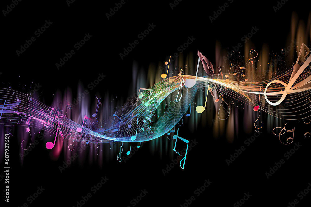 Abstract representation of musical staff with musical notes, generative ...