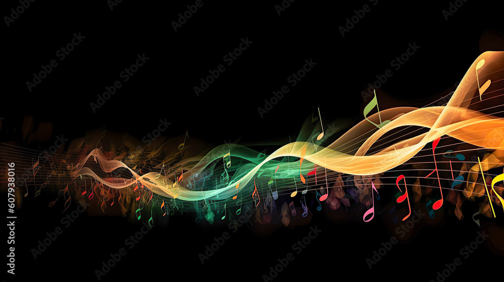 Abstract representation of musical staff with musical notes, generative ...