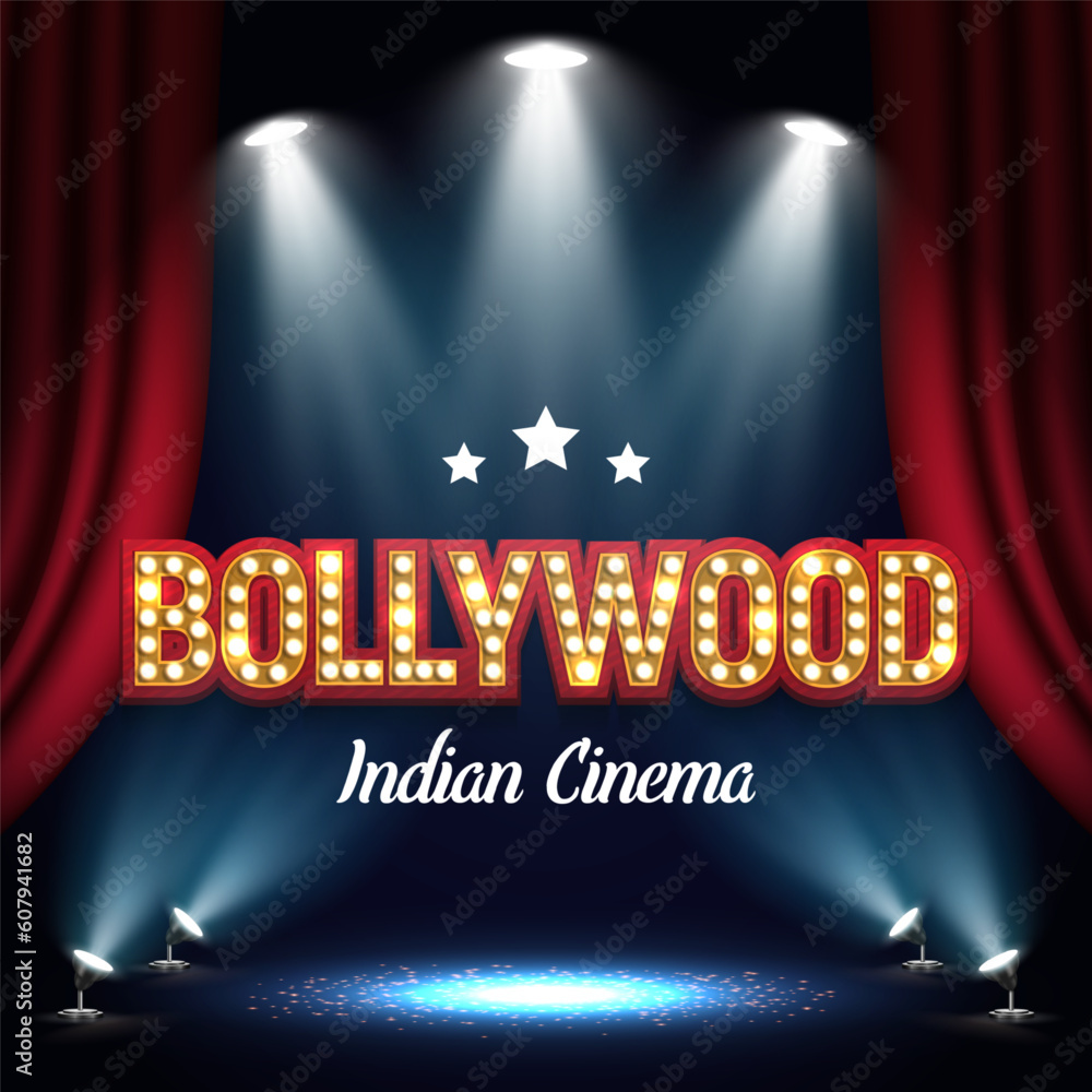 Bollywood indian cinema. Movie banner or poster with red curtain ...