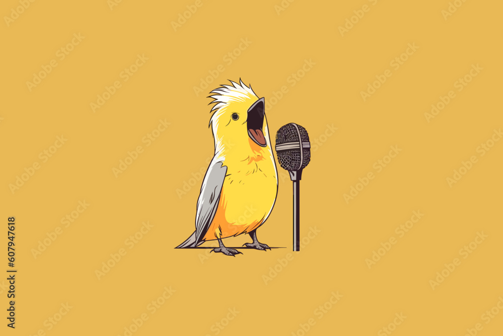 Doodle inspired Cockatiel singing, cartoon sticker, sketch, vector ...