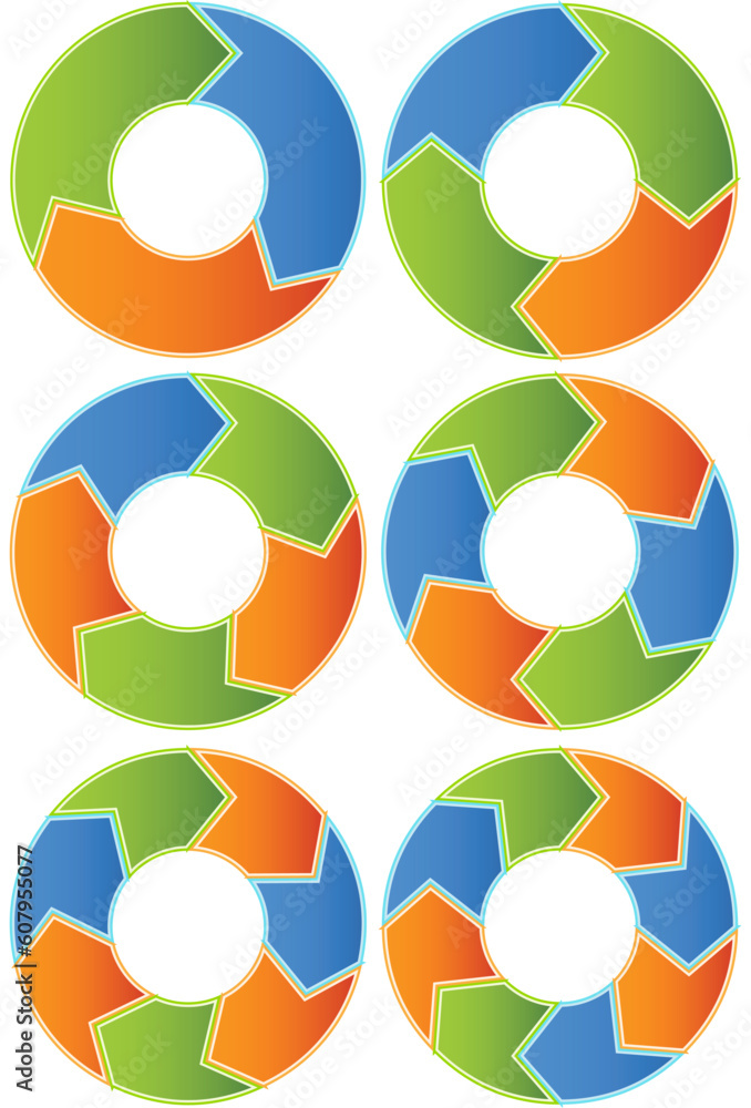 Process cycle icons in stages of three through eight. Stock Vector ...