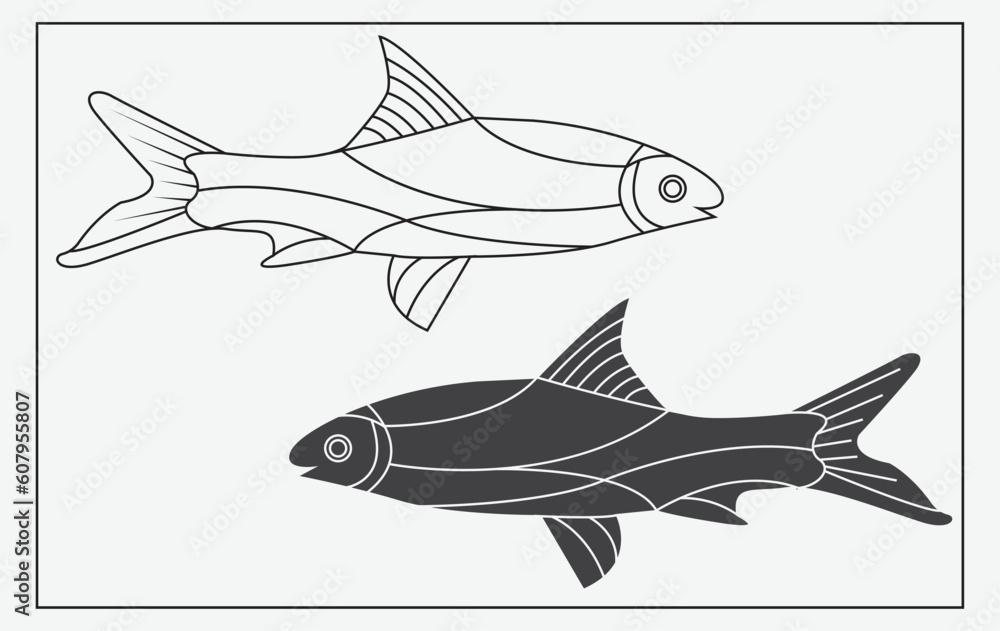 Fish line art, fish hand drawing vintage engraving illustration. Fish ...