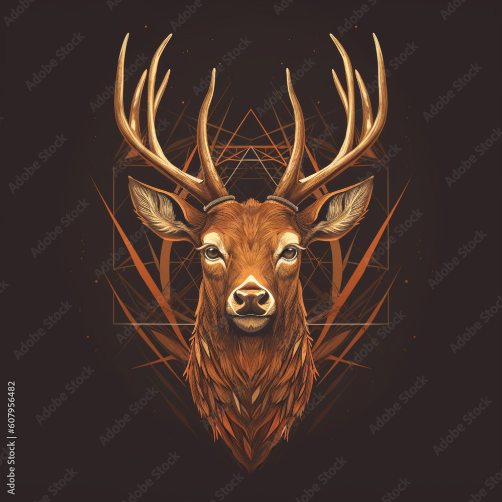 deer head with great details, black background, super realistic, in ...