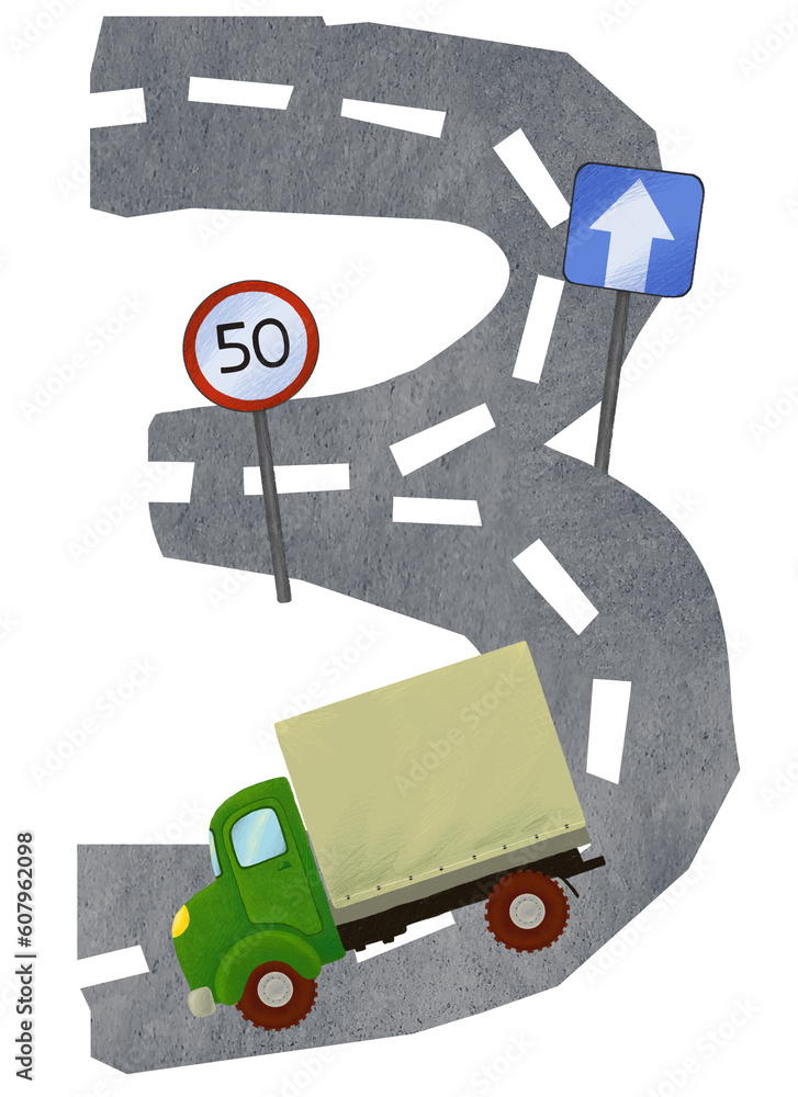 Number three (3) road and cars children illustration. Isolated on ...