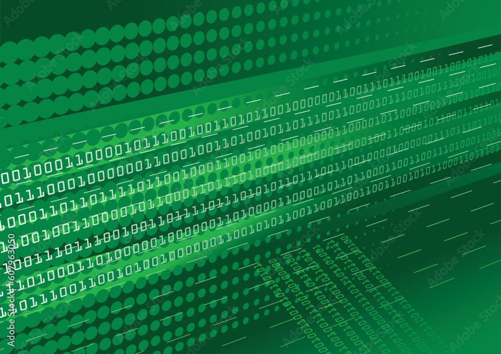 Dark Green Binary Code Abstract Background With Halftone Effect Available In Vector Format