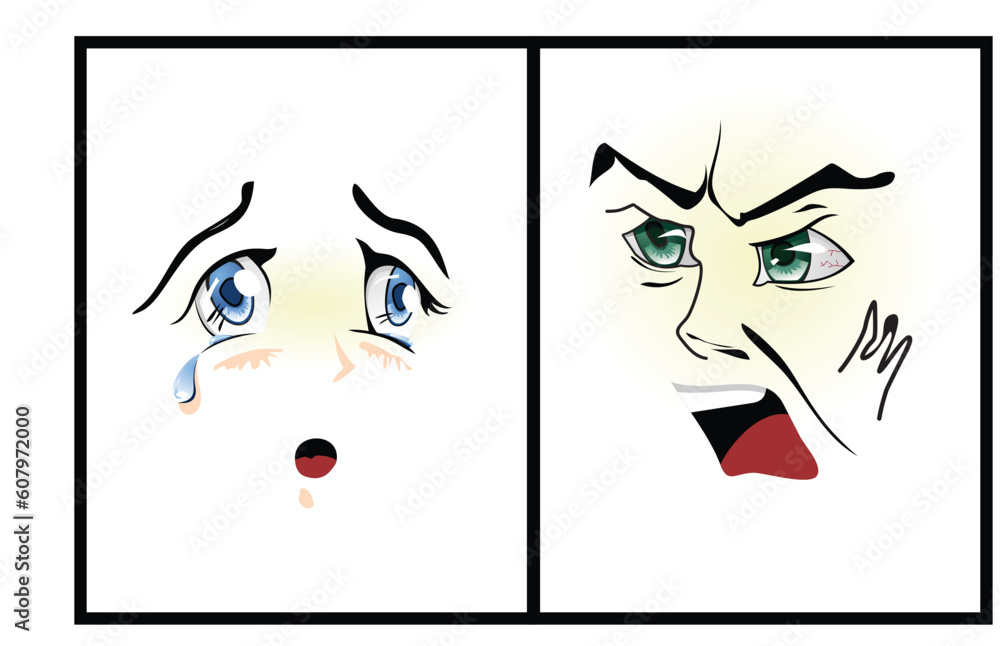 Poster emotions of anger and sadness. illustration in the style of ...