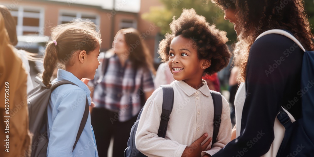 A child experiencing the first day of school in kindergarten or ...