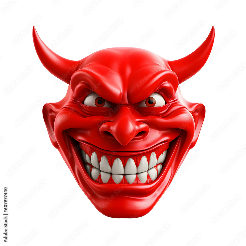 Red Devil man with horns, Laughing, 3d character face, isolated without ...