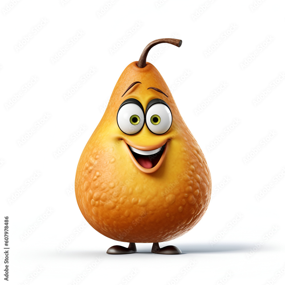 Funny cartoon pear with a huge smile isolated on white background. Cute ...