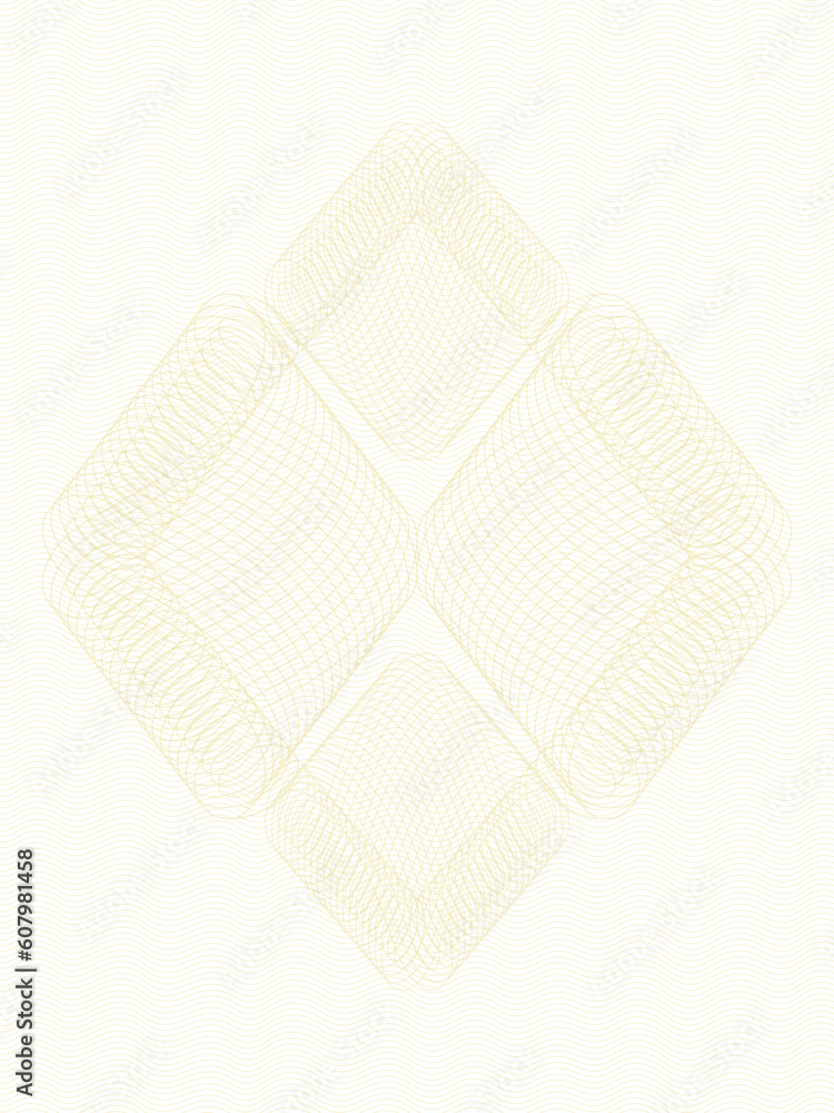 Empty blank with golden watermark. Zigzag pattern, symmetric guilloche ...