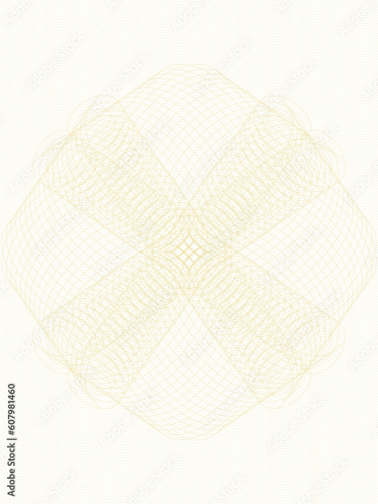 Golden cross-shape watermark. Symmetric guilloche, zigzag pattern. Line ...
