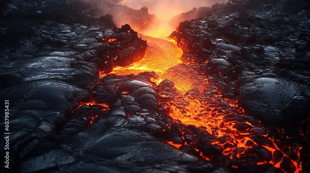 lava flowing lava into a volcano. Generative AI Art. Stock-Illustration | Adobe Stock