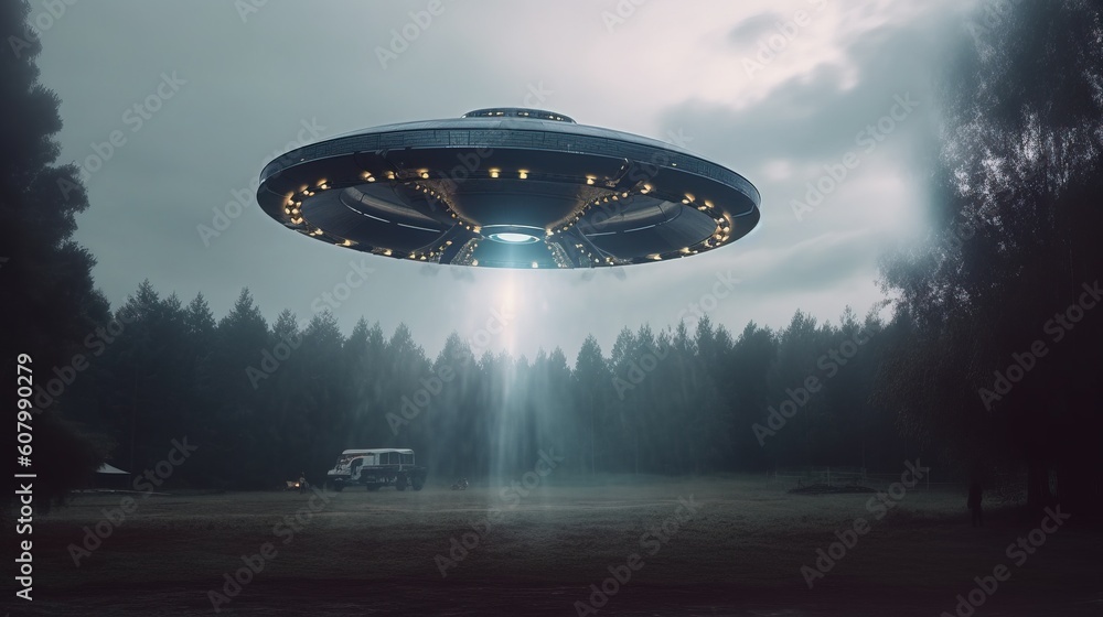 ภาพประกอบสต็อก a ufo in the sky. Generative AI Art. ภาพ | Adobe Stock