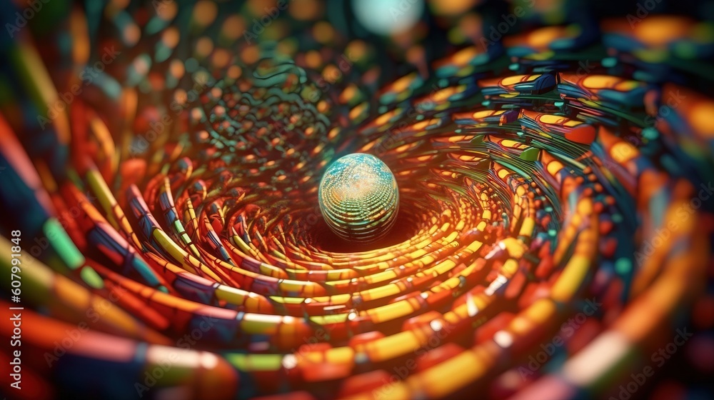 a colorful spiraling pattern with a sphere in it. Generative AI Art ...