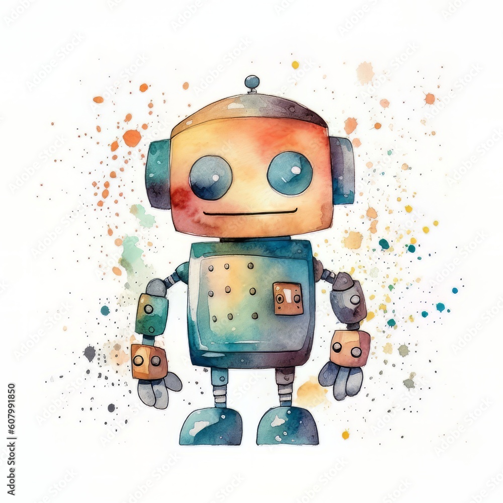 cute android robot with Generative AI technology Stock Illustration ...