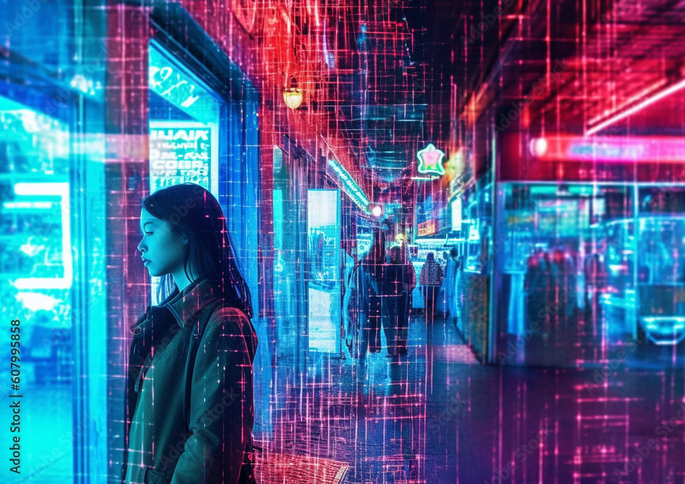 high tech cctv image, street scene (generative ai content) Stock ...