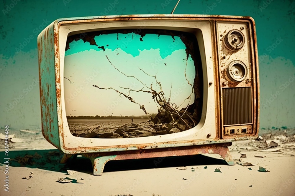 old broken tv with rust created with Generative AI technology Stock ...