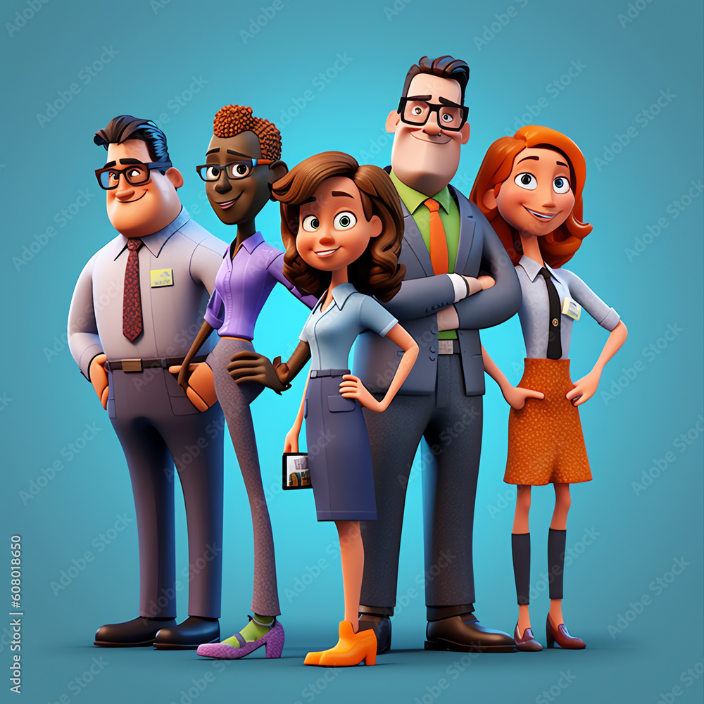 Generative AI 3d illustration cartoon teamwork business people group ...
