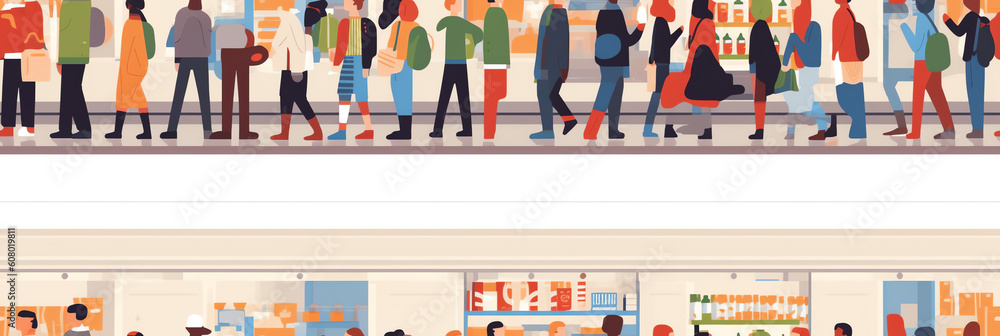 Generative AI Social distance in supermarket, people in line with ...