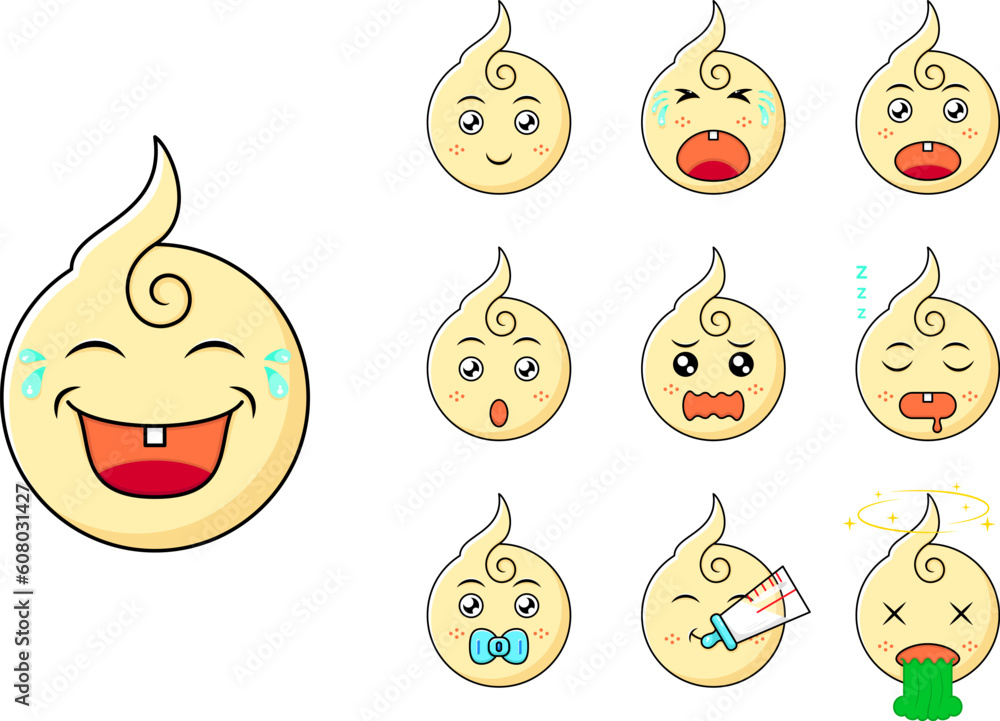 set of baby emoticon expressions. illustrations of baby faces showing ...