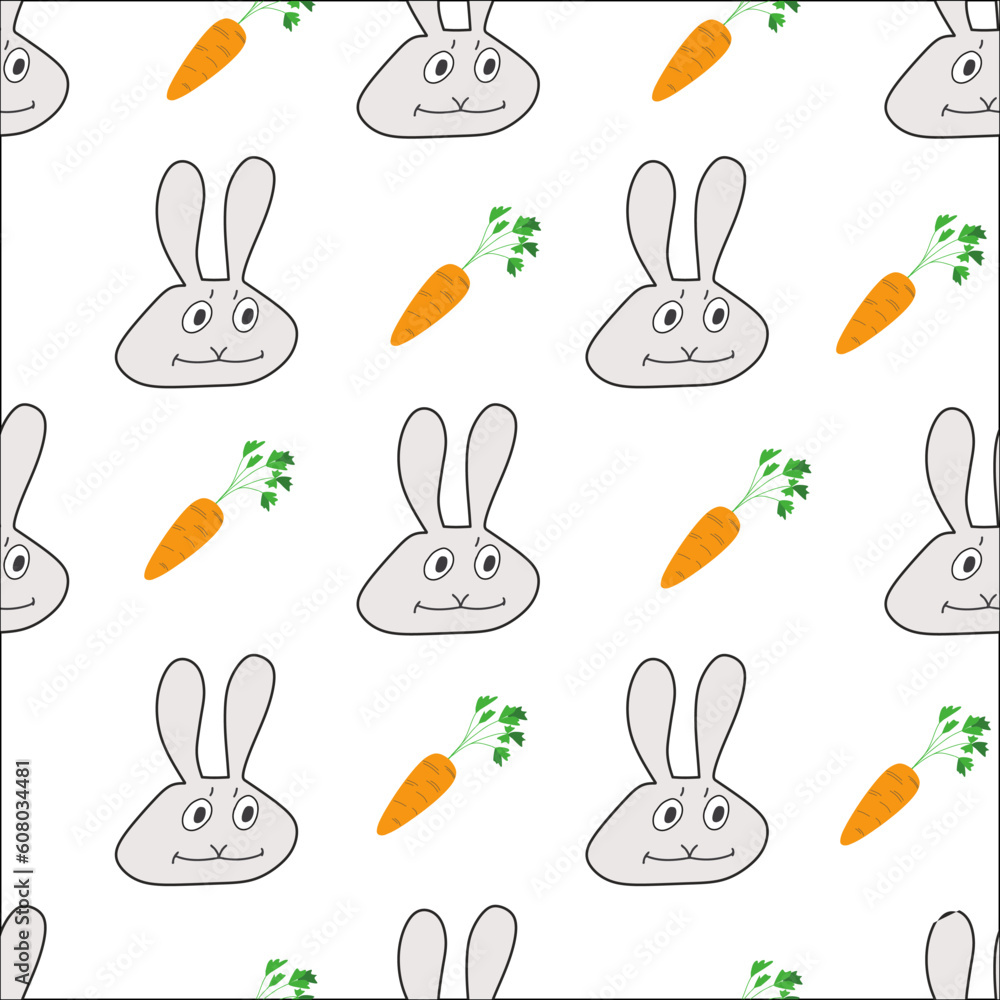 Cartoon funny hare. sample- muzzle of a hare and a carrot on a white ...
