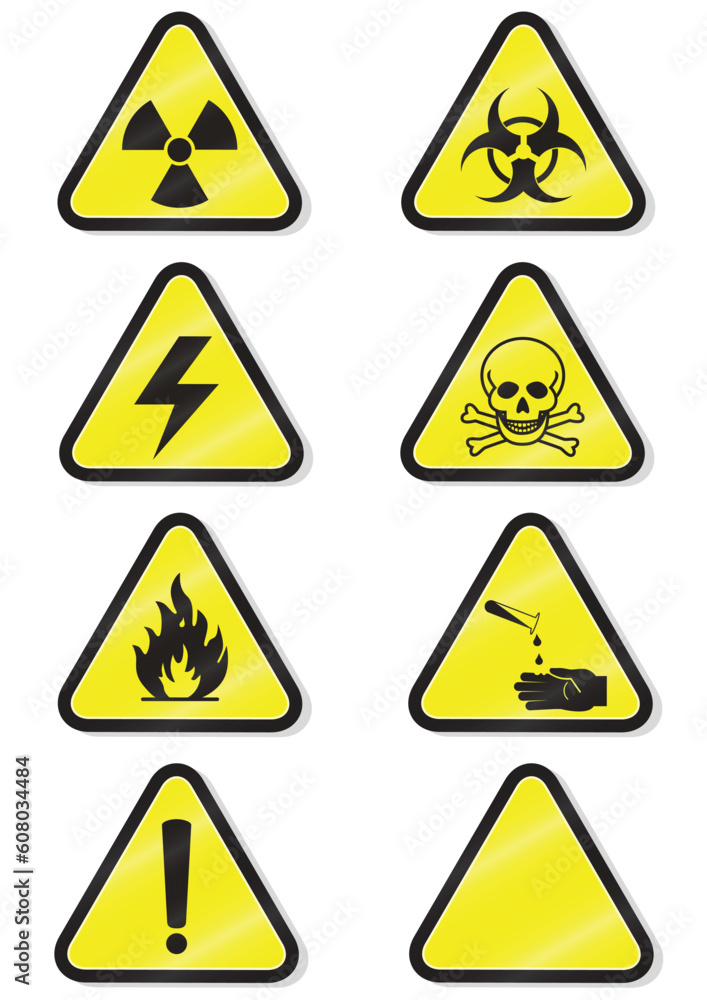 Vector illustration set of different hazmat warning signs. All vector ...