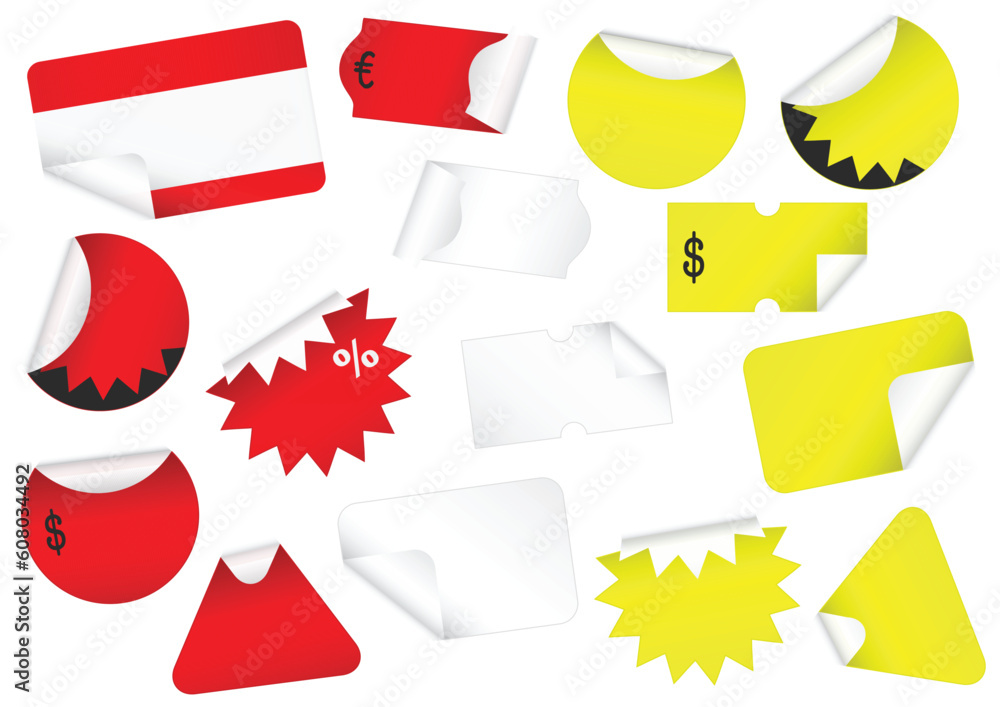 Vector illustration set of blank (retail) tags with peeled edges. All ...