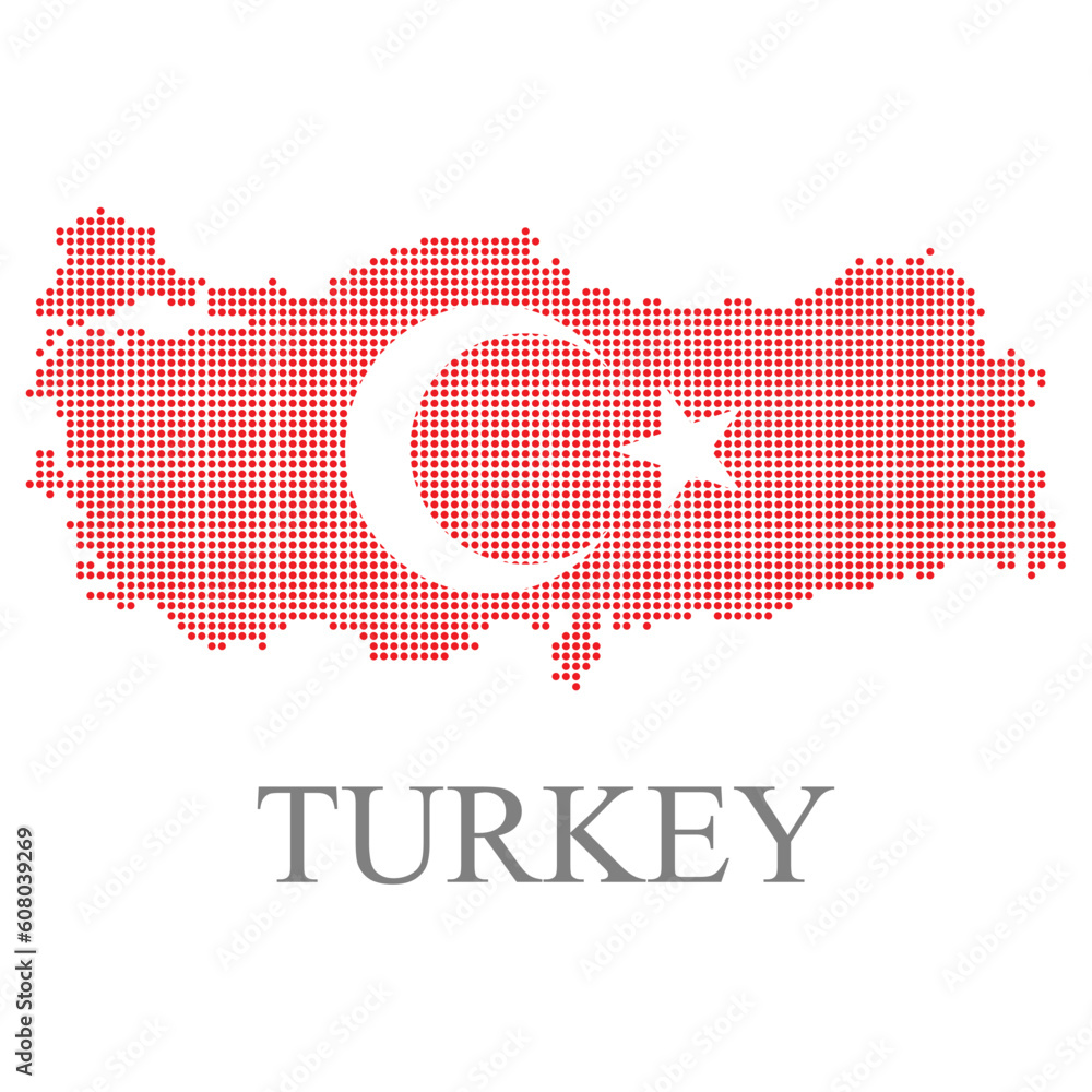 Turkey pixel map and Turkish flag isolated on white background - vector Stock Vector | Adobe Stock