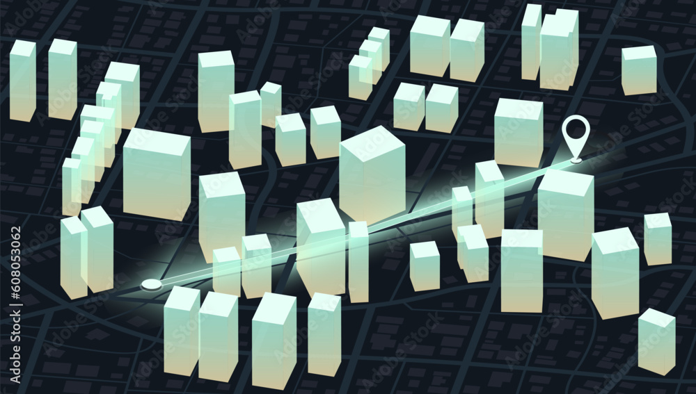 Modern isometric city map with living buildings, skyscrapers, streets ...