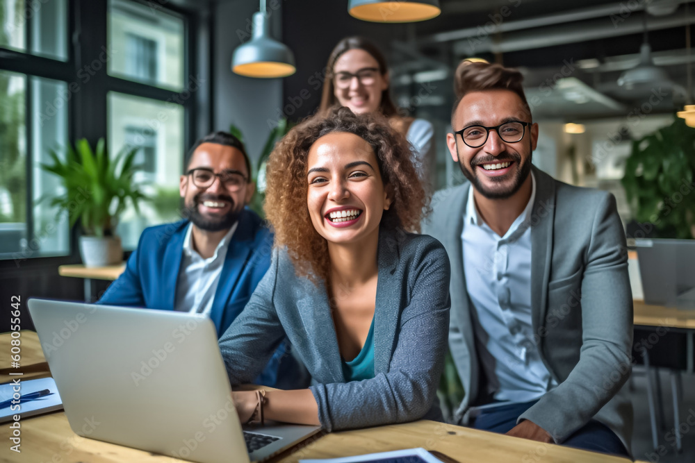 A team of professionals, both men and women in a modern office ...