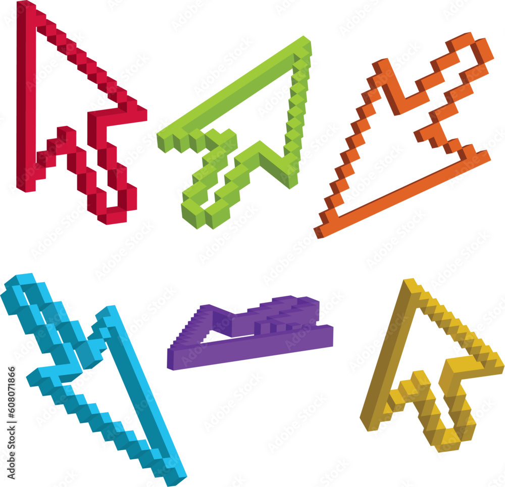 3D mouse cursor arrow in various angles and colors. Editable vector illustration. Stock Vector ...