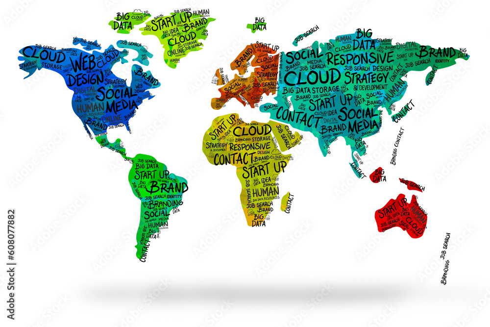 Digital png illustration of business text on world map on transparent ...