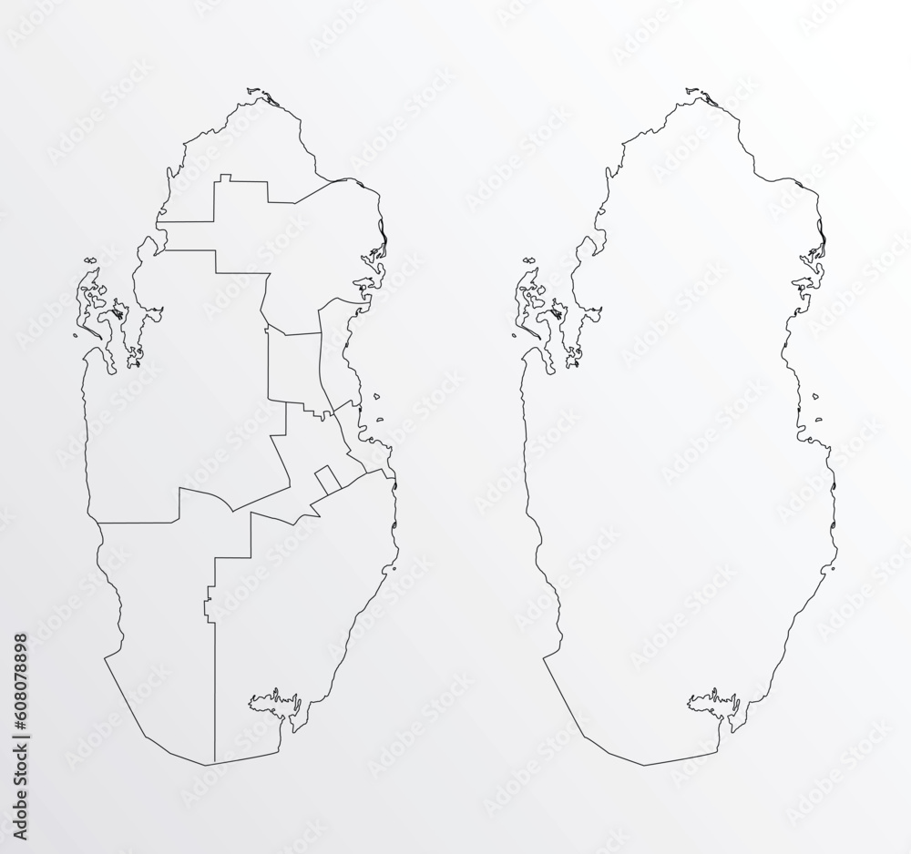 Black Outline vector Map of Qatar with regions on white background ...