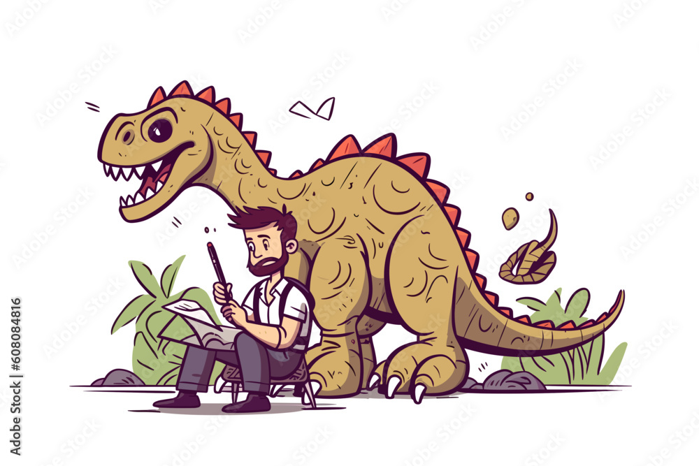 Doodle inspired Paleontologist studying species extinction, cartoon ...