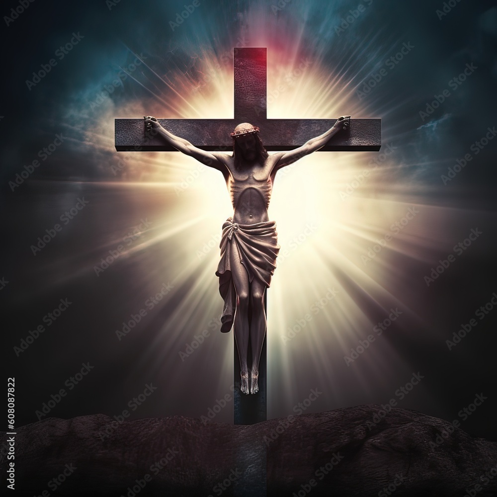 Photo Crucifixion of Jesus Christ on the cross in the sky, kittipon ...