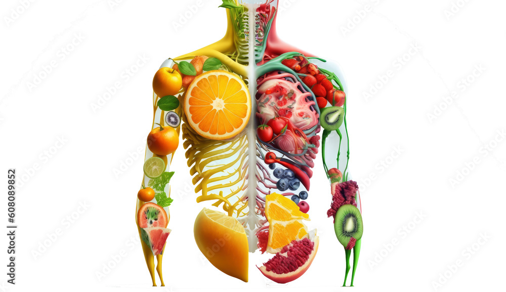 Fresh food in human body isolated on Transparent background, Nutrition ...