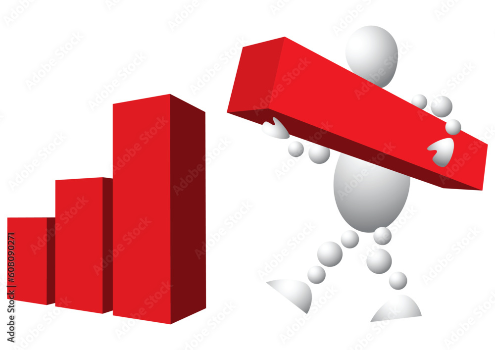 Man is building diagram from red blocks. Abstract 3d-human series from ...