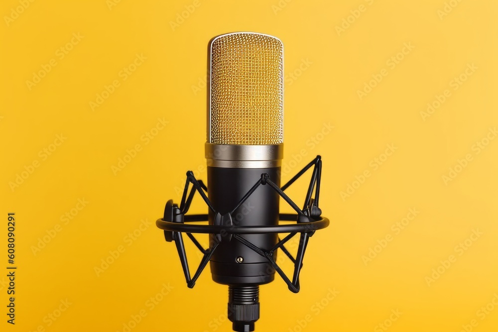 Studio condenser microphone, on Yellow background.Design of standard ...