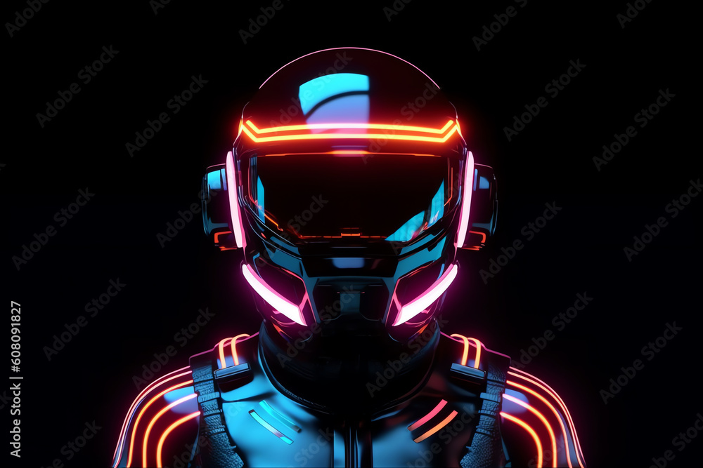 luminous helmet on black background, AI generated Stock Illustration ...