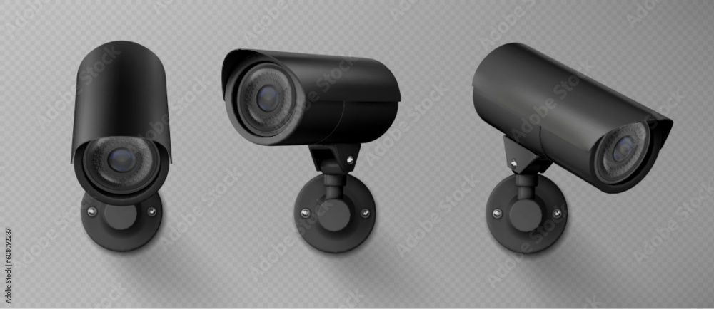 3d security camera, cctv cam isolated on transparent background. Safety ...