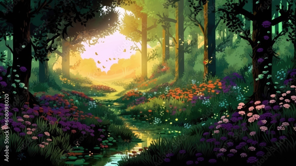retro pixelated forest teeming with life, featuring dense foliage ...