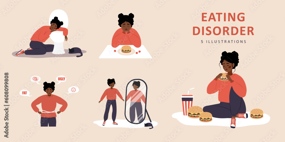 Eating disorder. Sad african woman worries about being overweight ...