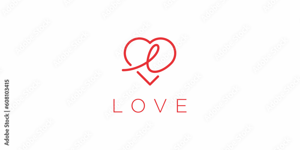 Love Logo Design with Letter L Initial. Line art Outline Icon Symbols ...