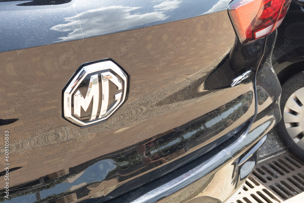 mg car electric EV vehicle rear logo text and brand sign Stock Photo ...